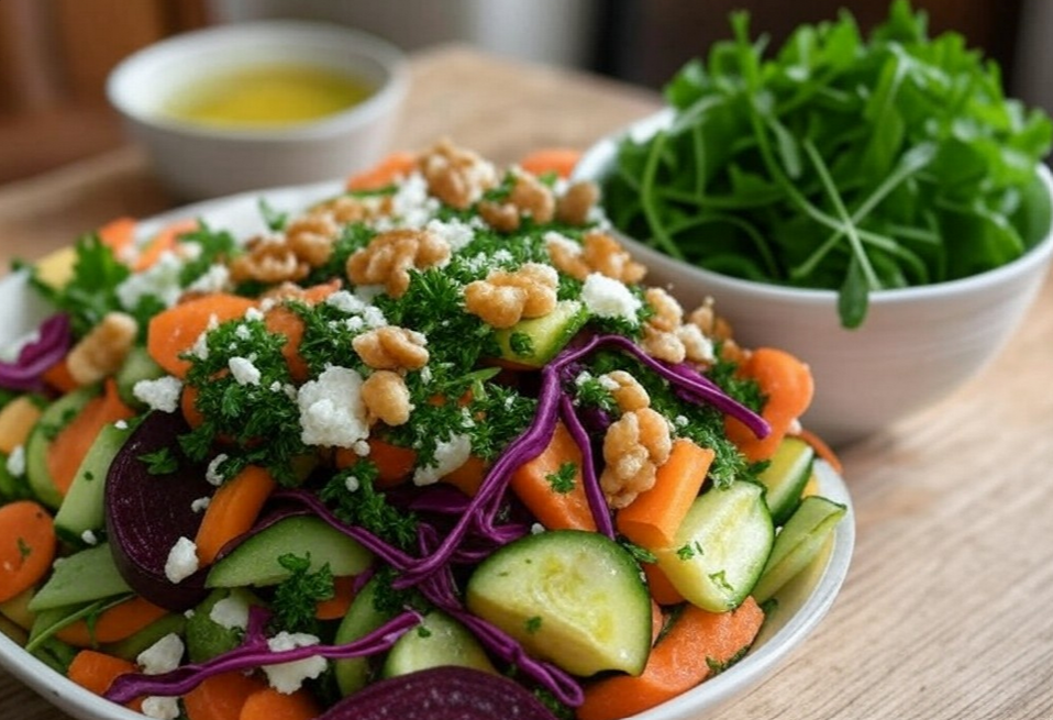 Shaved Vegetable and Walnut Salad - Haley's Kitchen